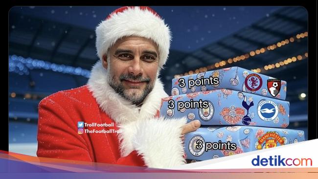 Meme Pep Guardiola Jadi Sinterklas, Bagi-bagi Kado 3 Poin