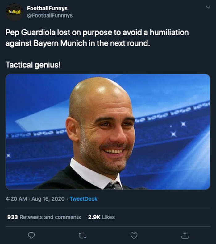 Pep Guardiola Diserbu Meme Usai City Dilibas Lyon