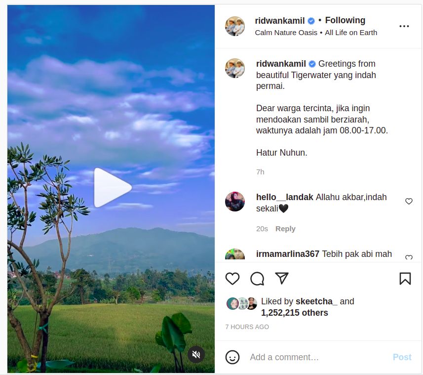 Bagikan Suasana Keindahan Makam Eril, Ridwan Kamil: Salam dari Tigerwater Bagikan Suasana Keindahan Makam Eril, Ridwan Kamil: Salam dari Tigerwater
