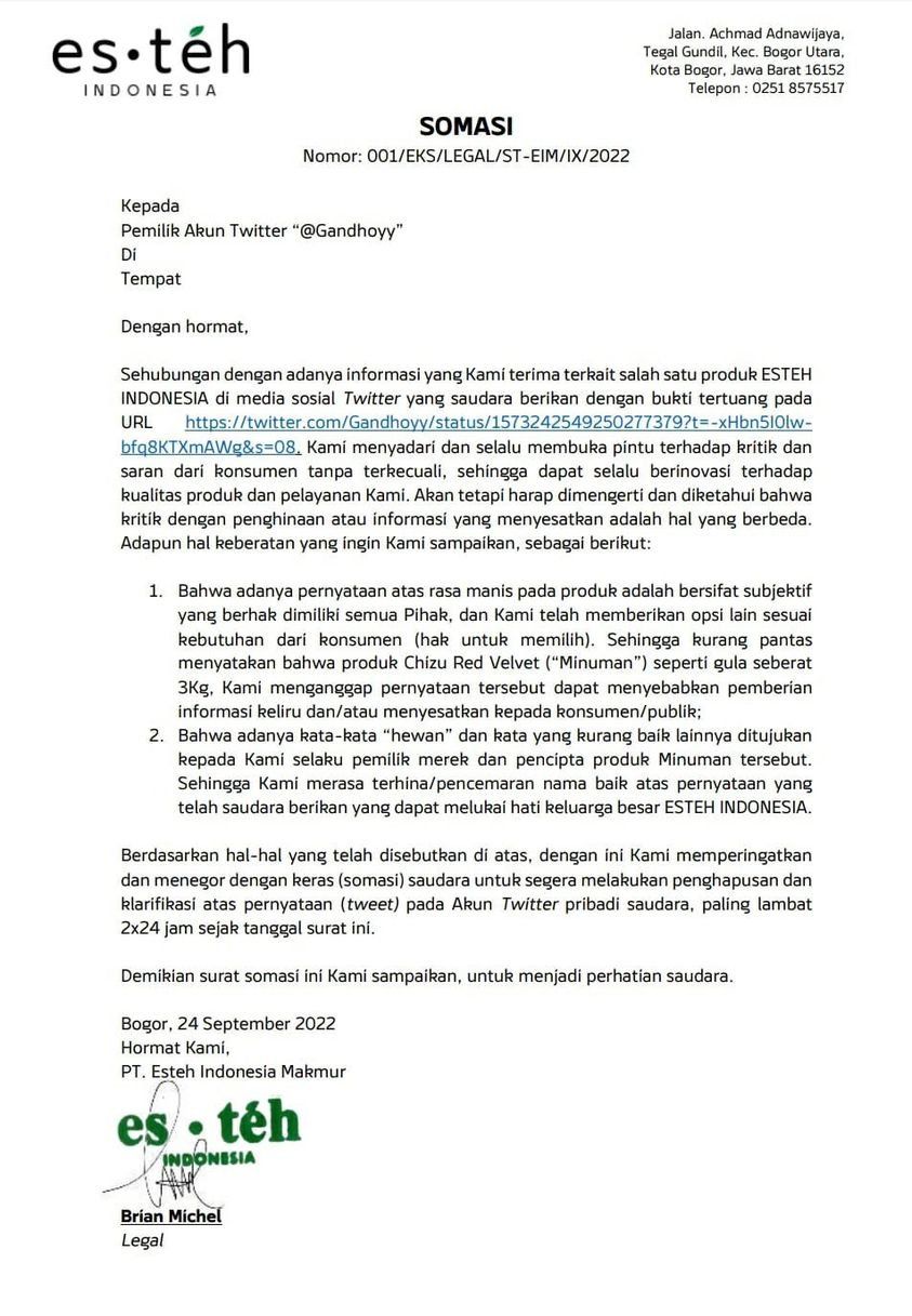 Es Teh Indonesia Tuai Kecaman dari Netizen Usai Layangkan Somasi ke ... Es Teh Indonesia Tuai Kecaman dari Netizen Usai Layangkan Somasi ke ...
