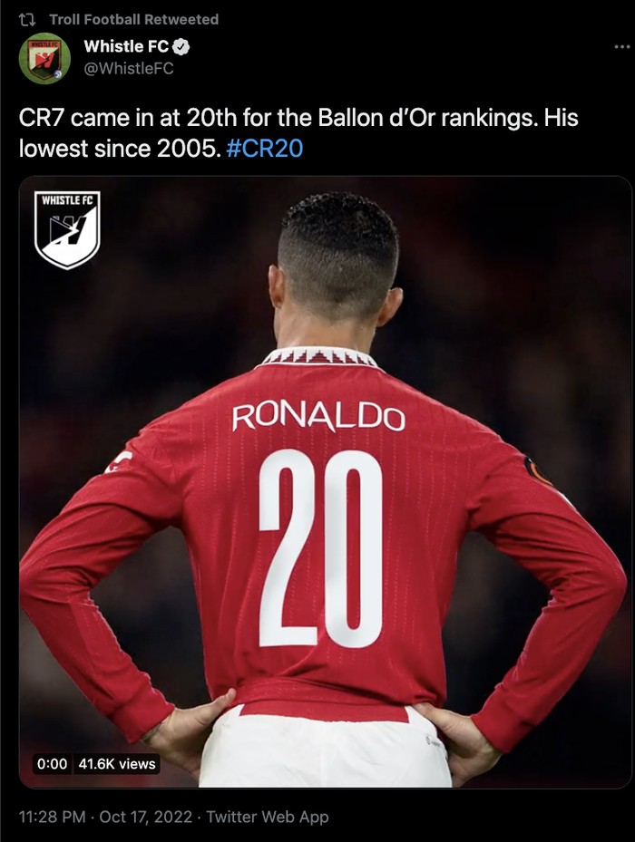 Meme-meme CR7 Jadi CR20, Juara Bench d'Or 2022