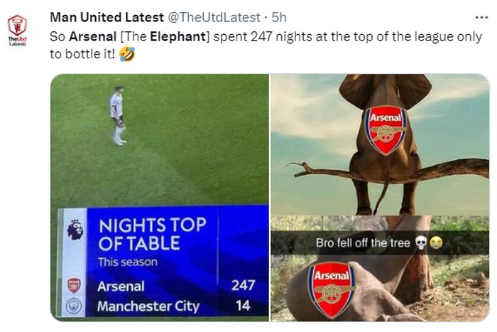 Meme Kocak Arsenal 'Sang Gajah' Akhirnya Jatuh Juga dari Pohon