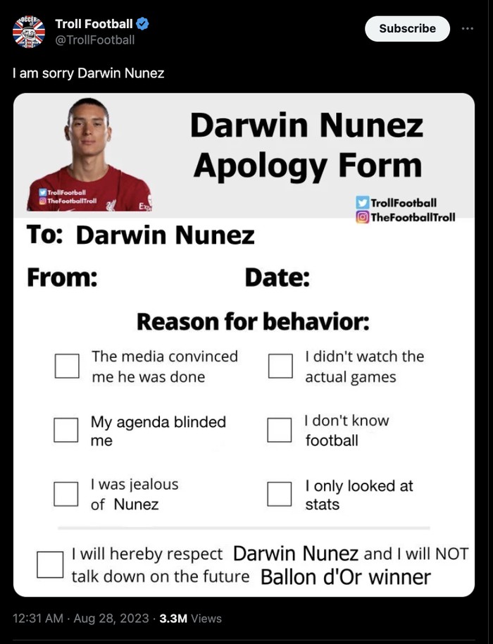 Meme Liverpool: Darwin Nunez Jadi Ronaldo, Van Dijk seperti Maguire