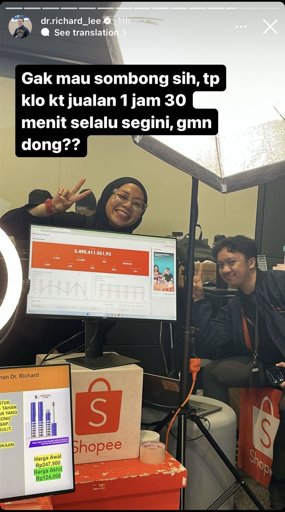 Rekor! 1.5 Jam, Omset dr. Richard Lee di Shopee Live Rp 5.5 M