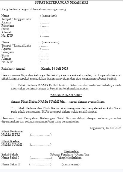 Contoh Surat Nikah Siri, Simak Cara Membuatnya dengan Benar