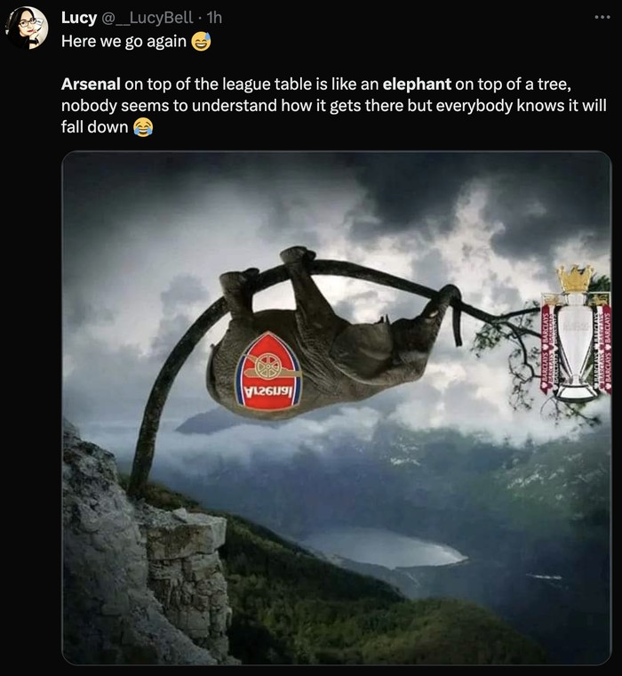 Meme Gajah Muncul Lagi Usai Arsenal ke Puncak Klasemen Liga Inggris