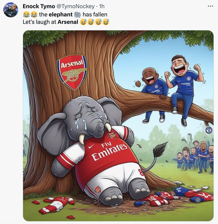 Arsenal Kalah dan 'Dihajar' Meme Gajah Jatuh dari Pohon!