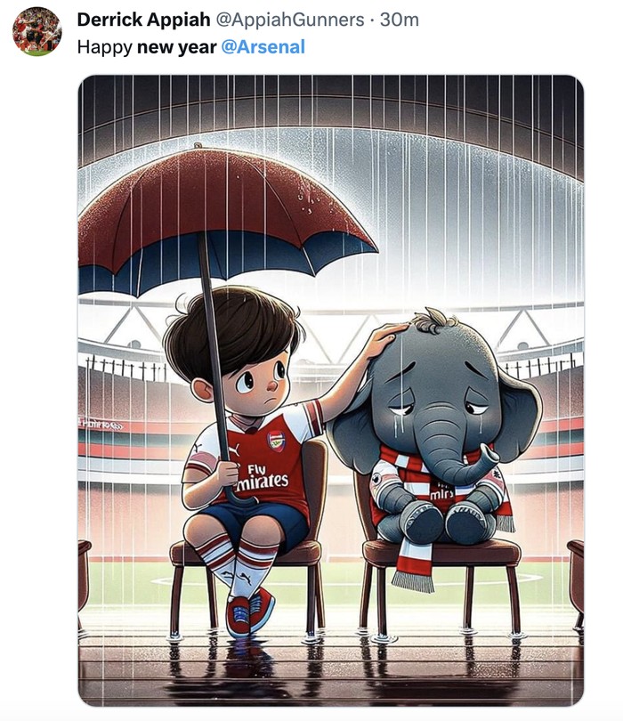 Meme Kocak Arsenal di Tahun Baru 2024: Si Gajah Menangis, Fans Ngumpet!