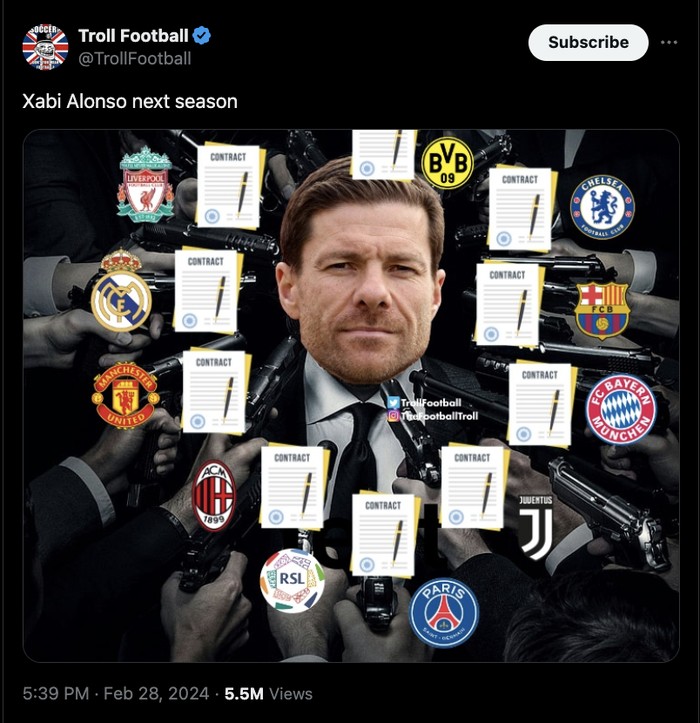 Meme Xabi Alonso si Primadona, Klub-klub Top Antre Mendapatkannya