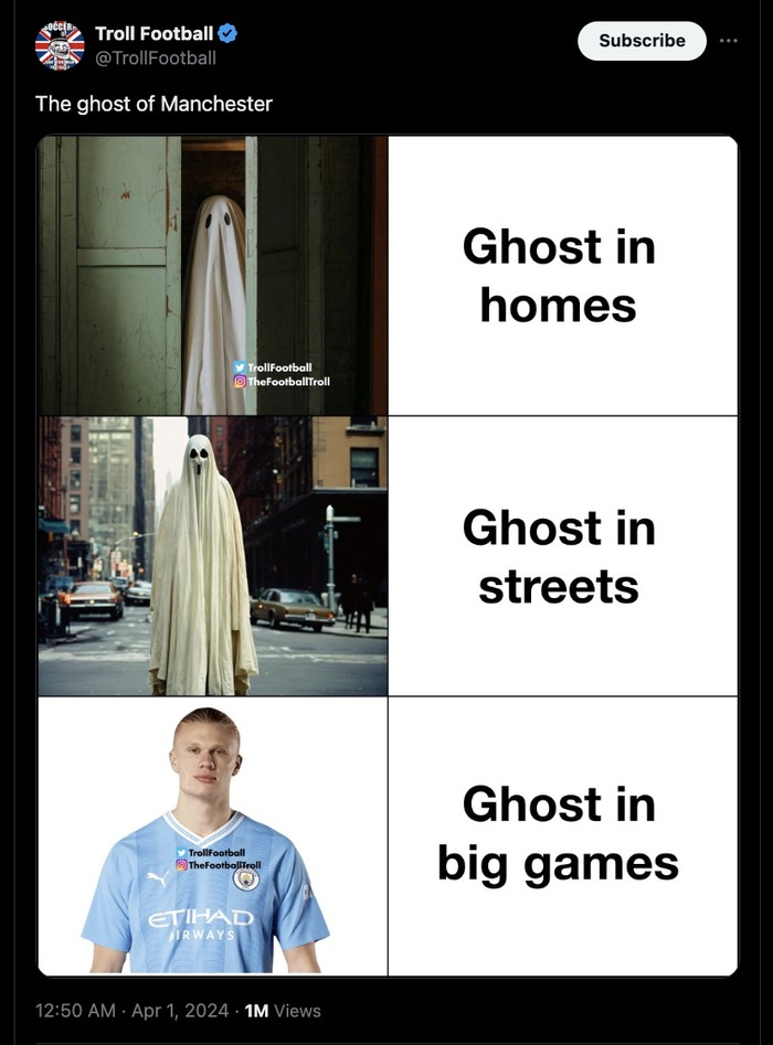 Meme Haaland si Hantu, Cocok Dapat Ghost d'Or