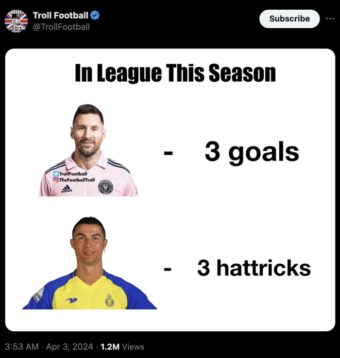 Here We Go Aksi Trigol Bikin Ramai Meme Messi Vs Ronaldo