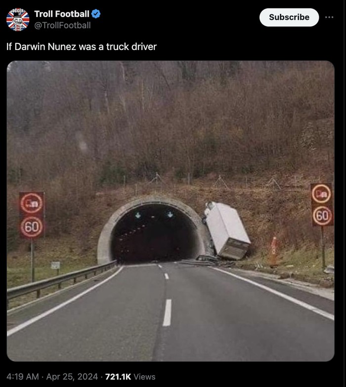 Meme Liverpool Kalah, Darwin Nunez Kena Ledek