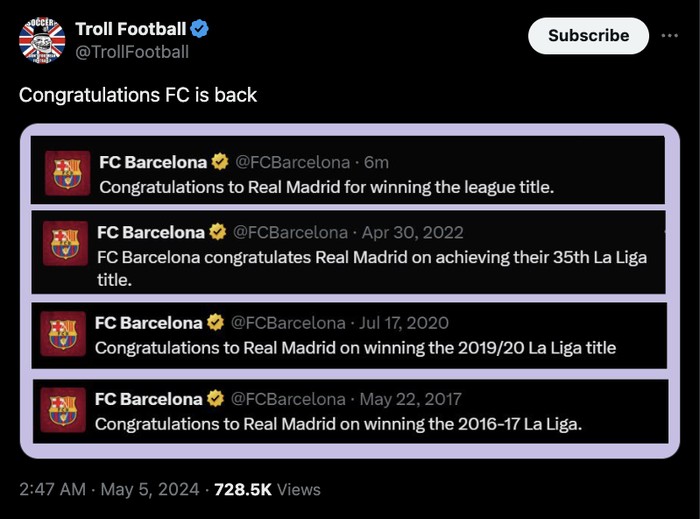 Meme Barca Jadi Congratulations FC Usai Real Madrid Juara