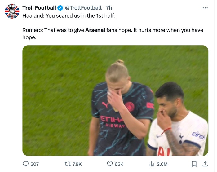 Meme Tottenham Keok, Arsenal Diolok-olok