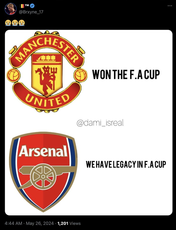 Meme MU Juara Piala FA, Arsenal Ikut Kena Ledek
