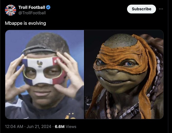Ramai Meme Kylian Mbappe Jadi Kura-kura Ninja, Padahal Main pun Tidak