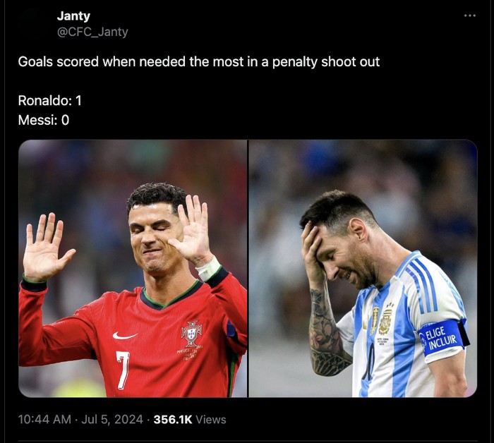 Meme Cristiano Ronaldo Dibanding-bandingkan sama Lionel Messi