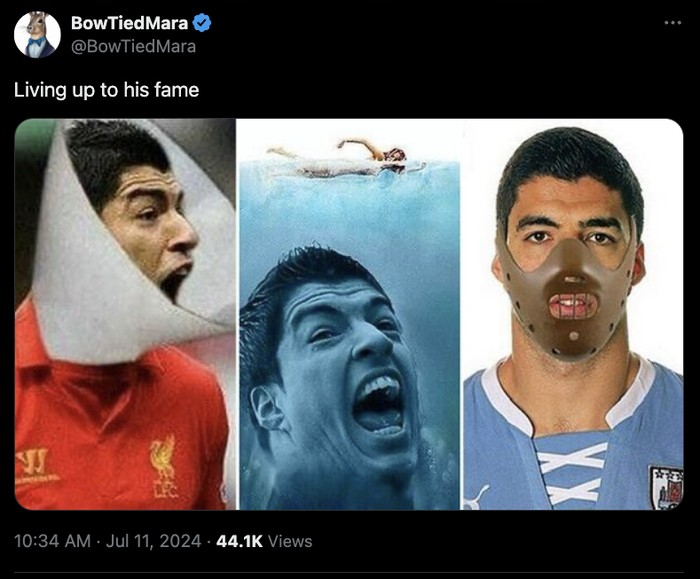 Luis Suarez Mau Gigit Pemain Lawan? Memenya pun Bermunculan