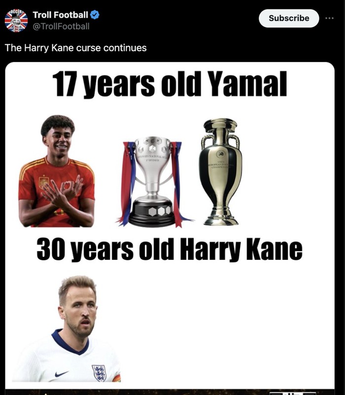Meme Spanyol Juara Euro 2024, Kutukan Kane Berlanjut