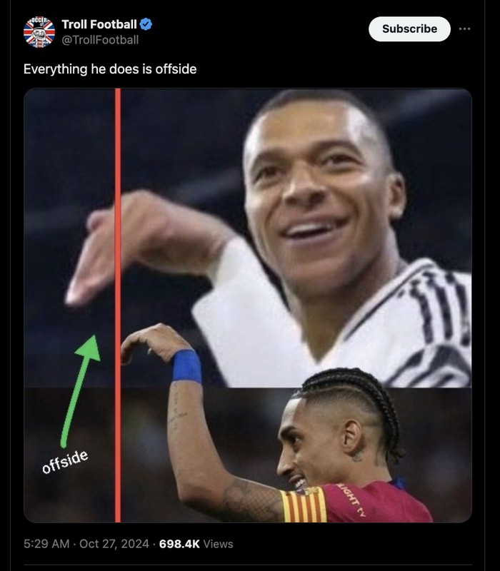 Meme Mbappe si Mr. Offside Saat Real Madrid Dilumat Barca