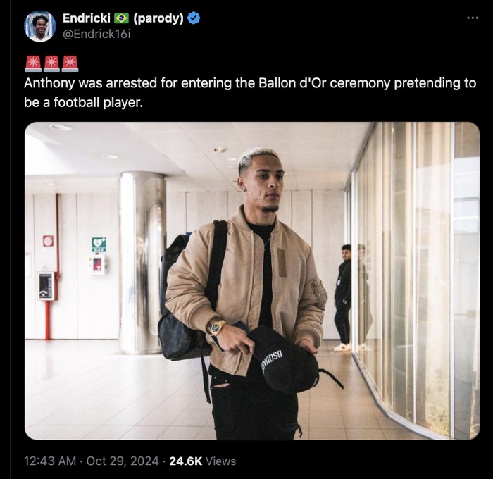 Meme Satire Antony 'Dirampok' karena Tak Dapat Ballon d'Or 2024