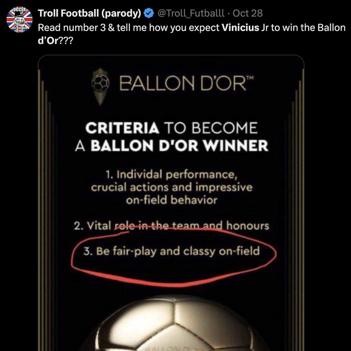 Meme Ngenes Vinicius Gagal Raih Ballon d'Or 2024