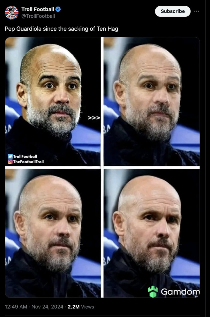 Meme Man City Kalah Lagi, Guardiola Diledek 'Kerasukan' Ten Hag