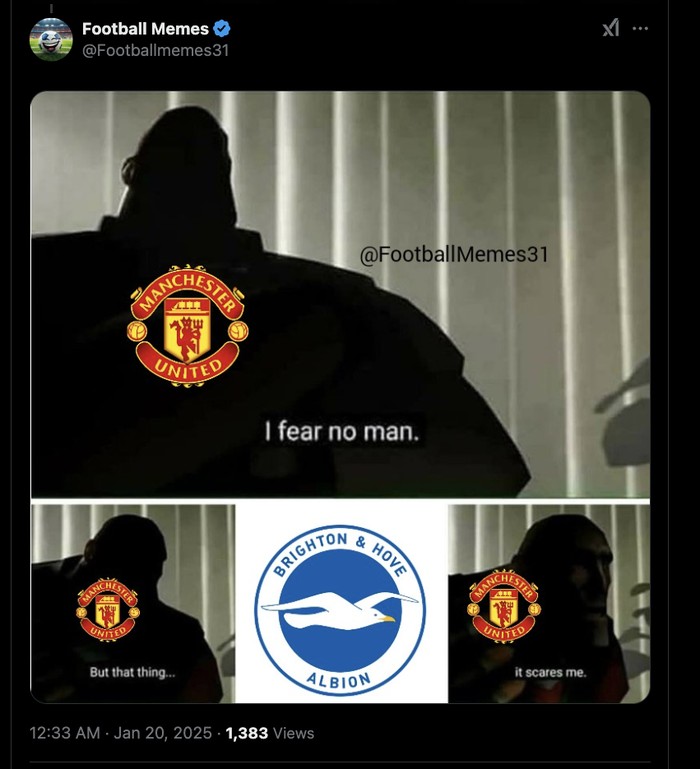 Meme MU Diganyang Brighton, Diledek Meme: Balik Lagi ke Posisi 13
