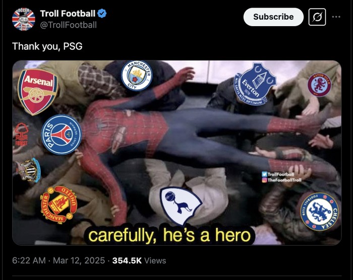 Meme: PSG Singkirkan Liverpool, Arsenal Ikut Joget