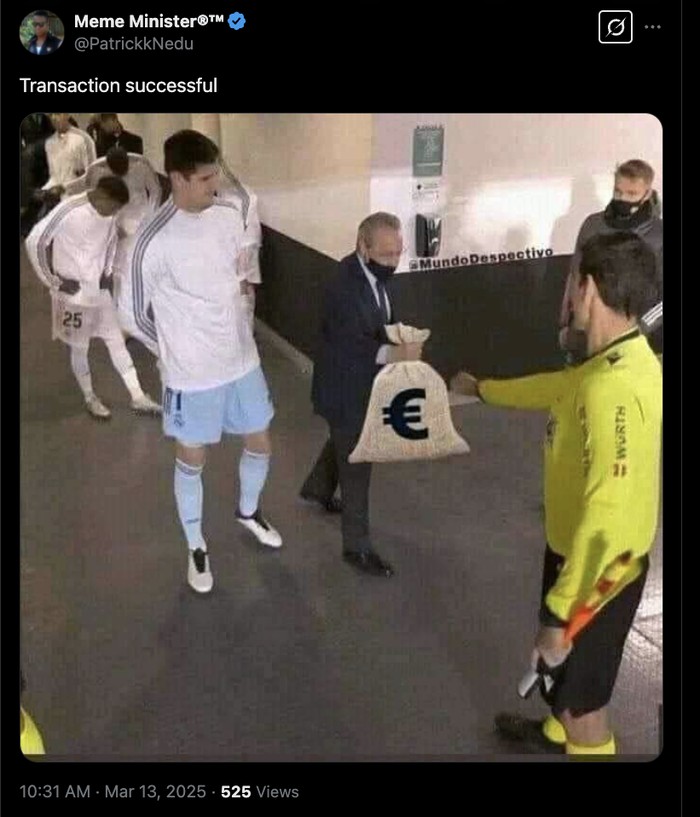 Meme VAR Diledek Jadi 'Video Asisten Real Madrid'