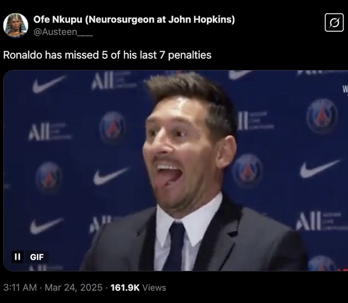 Meme Ronaldo Gagal Penalti: Messi Julurkan Lidah, hingga Oh My GOAT