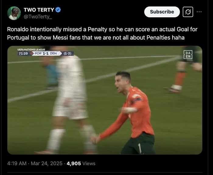 Meme Ronaldo Gagal Penalti: Messi Julurkan Lidah, hingga Oh My GOAT