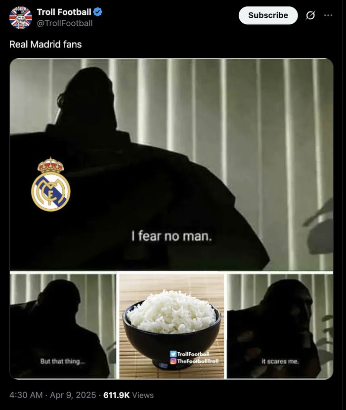 Meme Fans Real Madrid Lagi Sensi Lihat Nasi