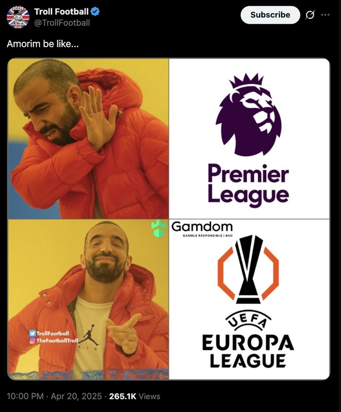 Meme: MU di Liga Europa Suhu, di Liga Inggris Cupu
