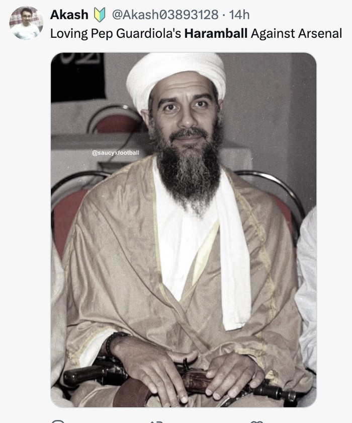 Meme Pep Guardiola Pakai Taktik 'Haramball' Lawan Arsenal