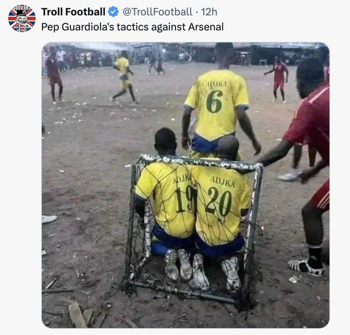 Meme Pep Guardiola Pakai Taktik 'Haramball' Lawan Arsenal