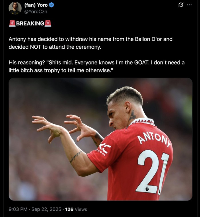 Meme Kocak Ballon d'Or 2025: Antony Dirampok, Harusnya Menang!