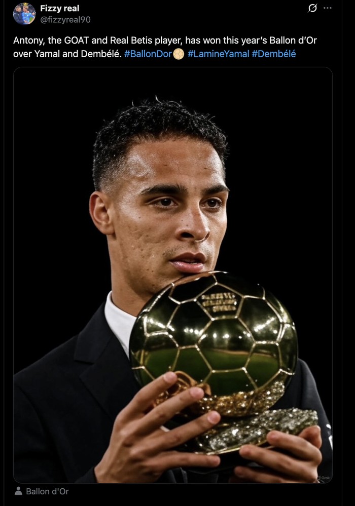 Meme Kocak Ballon d'Or 2025: Antony Dirampok, Harusnya Menang!