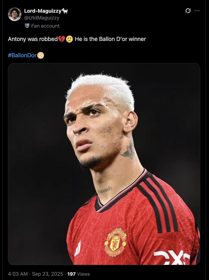 Meme Kocak Ballon d'Or 2025: Antony Dirampok, Harusnya Menang!