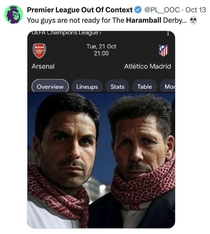 Meme 'Derby Haramball' Arsenal Vs Atletico Madrid