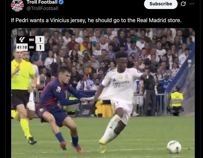 Meme-meme Kocak El Clasico: Aksi Pedri yang Minati Jersey Vini