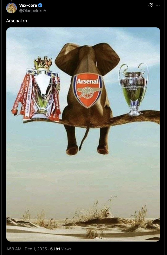 Meme Arsenal Masih Duduk di Pucuk, tapi Rival Kian Dekat