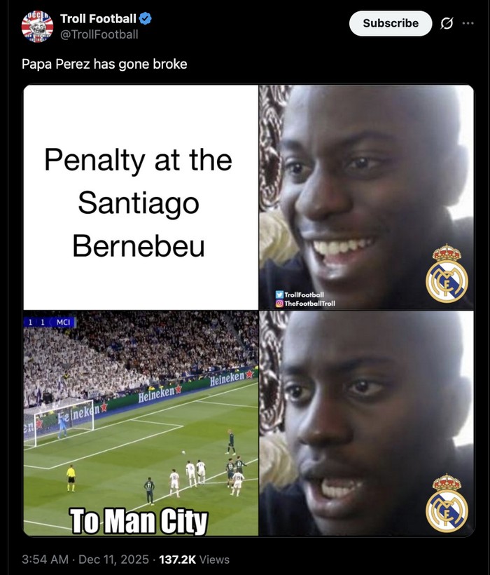 Real Madrid Keok di Kandang, Meme Ledekan pun Bermunculan