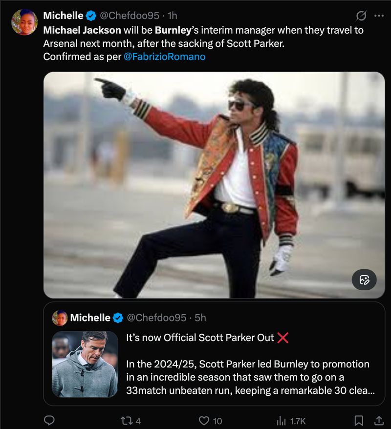 Meme-meme Kocak Usai Burnley Tunjuk Michael Jackson Jadi Pelatih
