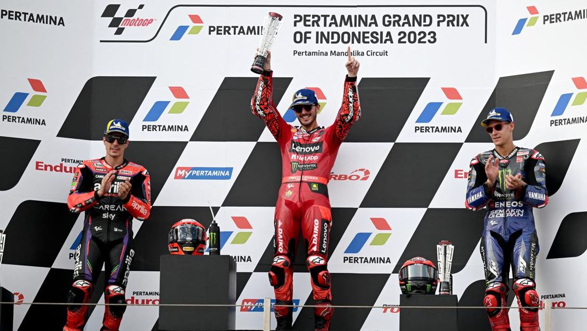 Podium MotoGP Mandalika Pertamina GP Dihuni Trio 'Pinjam Seratus'