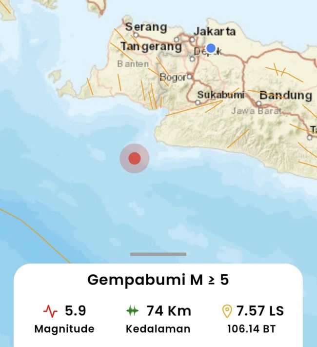 Gempa Guncang Banten M5,9, Terasa sampai Bandung